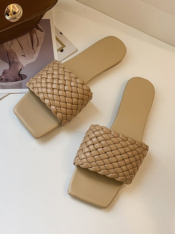 Open Toe Solid Color Split-Joint Square-Toe Slippers – Uoozee official