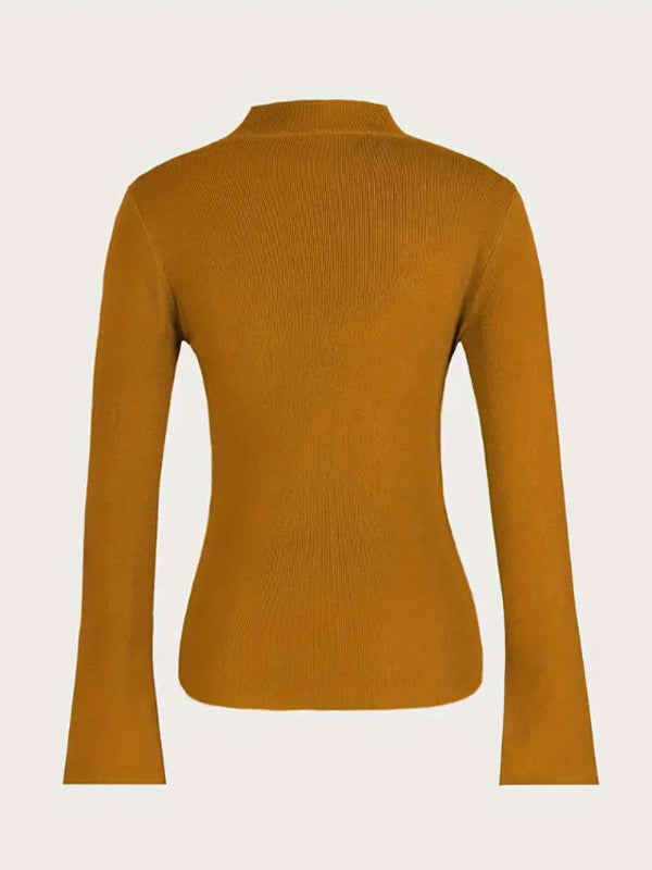 Long Sleeves Asymmetric Split-front Split-Joint V-neck Sweater Tops ...