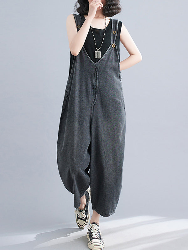 Cropped Loose Denim Buttoned Overalls – Uoozee official
