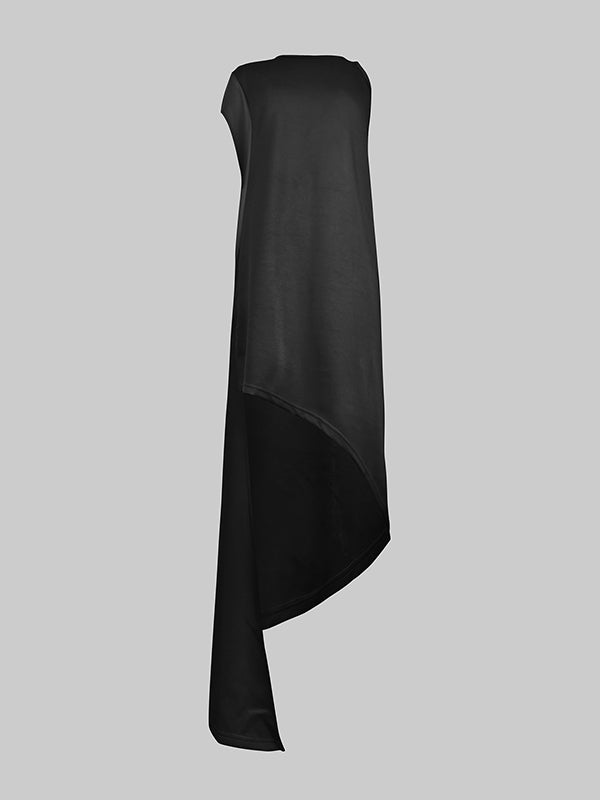 High-low Loose Asymmetric Solid Color Split-side Round-neck Maxi Dress ...