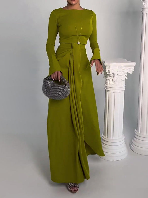 Dresses for Women | Long Sleeves,Solid Color,Split-Joint,Loose,Pleated ...