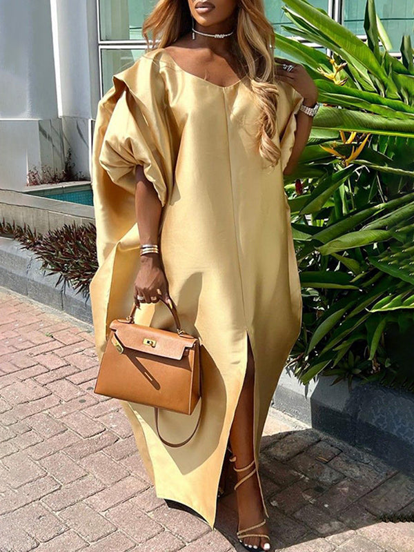 Dresses for Women | Long Sleeves,Solid Color,Split-Joint,Loose,Pleated ...