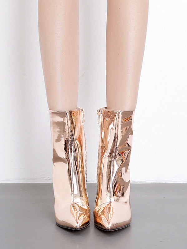 Pointed-Toe Shiny Split-Joint Boots Pumps – Uoozee official