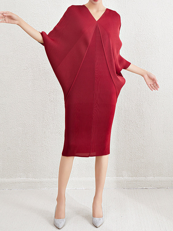 Dresses for Women | Long Sleeves,Solid Color,Split-Joint,Loose,Pleated ...
