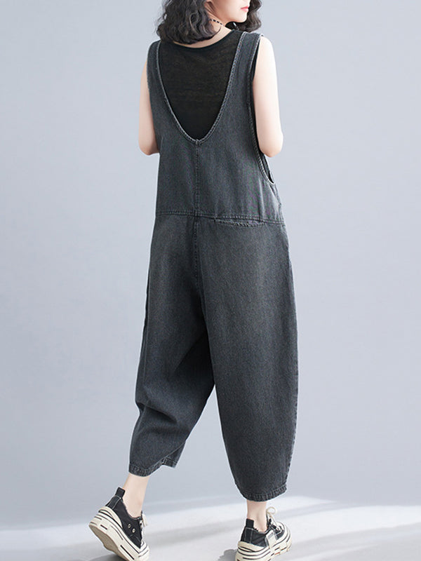 Cropped Loose Denim Buttoned Overalls – Uoozee official