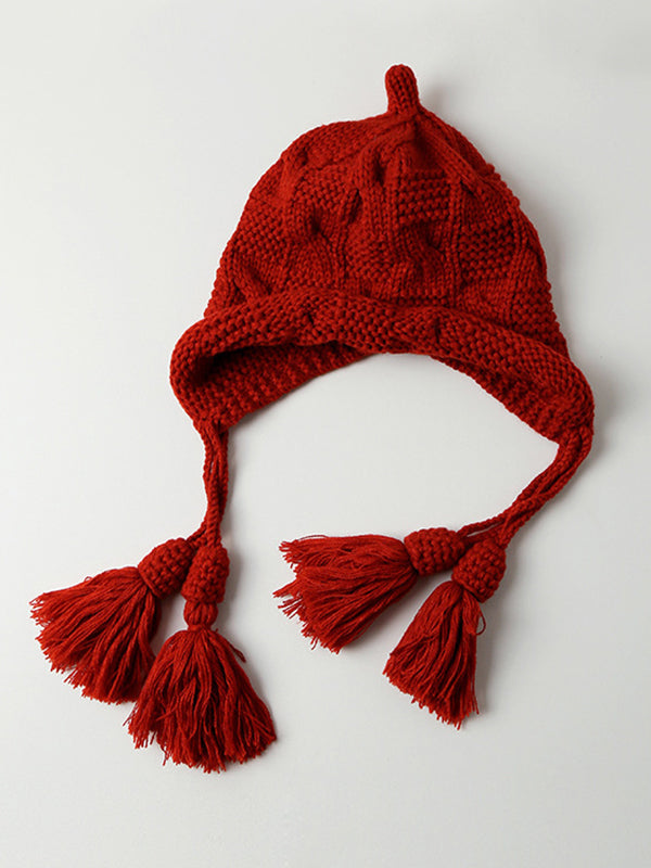 Solid Color Split-Joint Tasseled Knitted Hats – Uoozee official