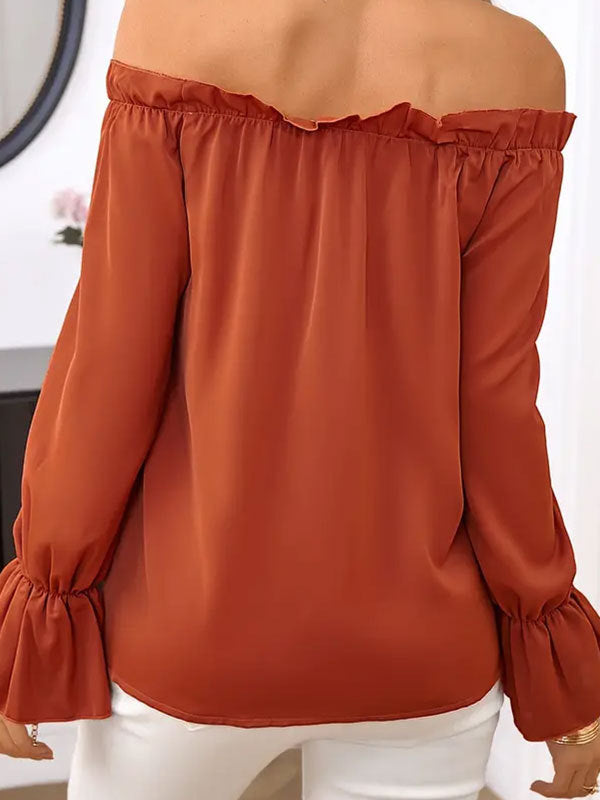 Flared Sleeves Long Sleeves Drawstring Elasticity Pleated Solid Color ...