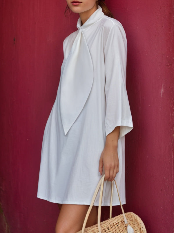 Loose Three-Quarter Sleeves Solid Color Stand Collar Mini Dresses Shir – Uoozee official