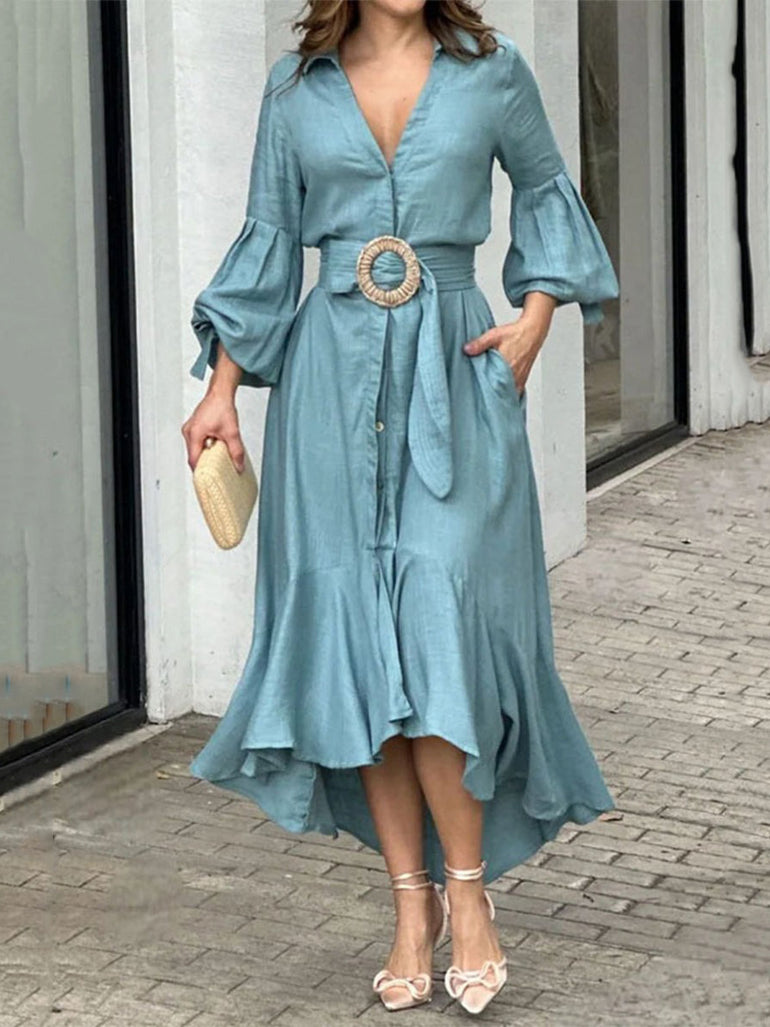 Dresses for Women | Long Sleeves,Solid Color,Split-Joint,Loose,Pleated ...