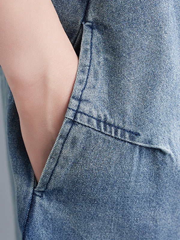 Cropped Loose Denim Buttoned Overalls – Uoozee official