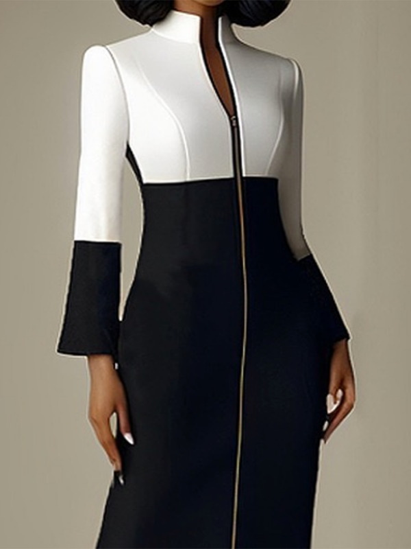 Ladies Day Dresses | Solid Color,Long Sleeves,Split-Joint,A-Line,V-Neck ...