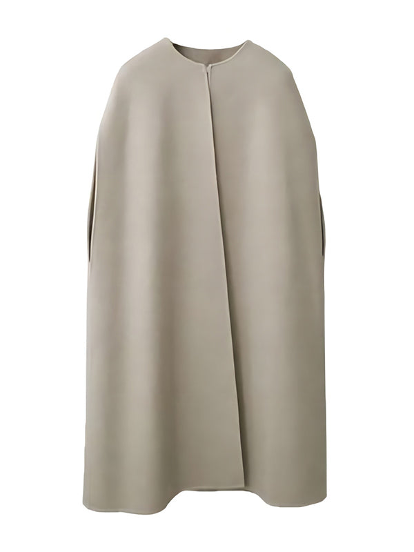 Simple Sleeveless Solid Color Round-Neck Cape Outerwear – Uoozee official
