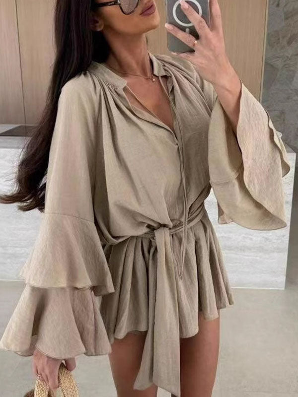 Mini Dresses,Short Dresses for Women | Long Sleeves,Solid Color,Split ...