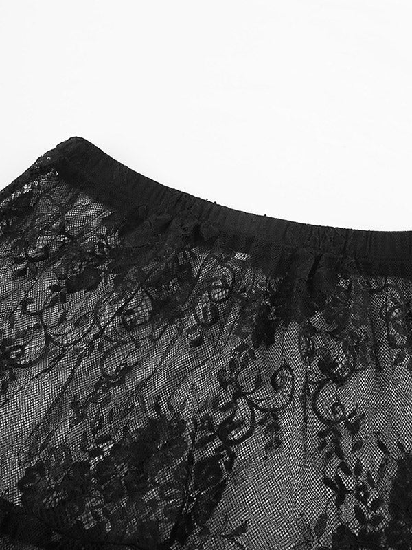 A-Line High Waisted Gauze Pleated See-Through Split-Joint Skirts ...