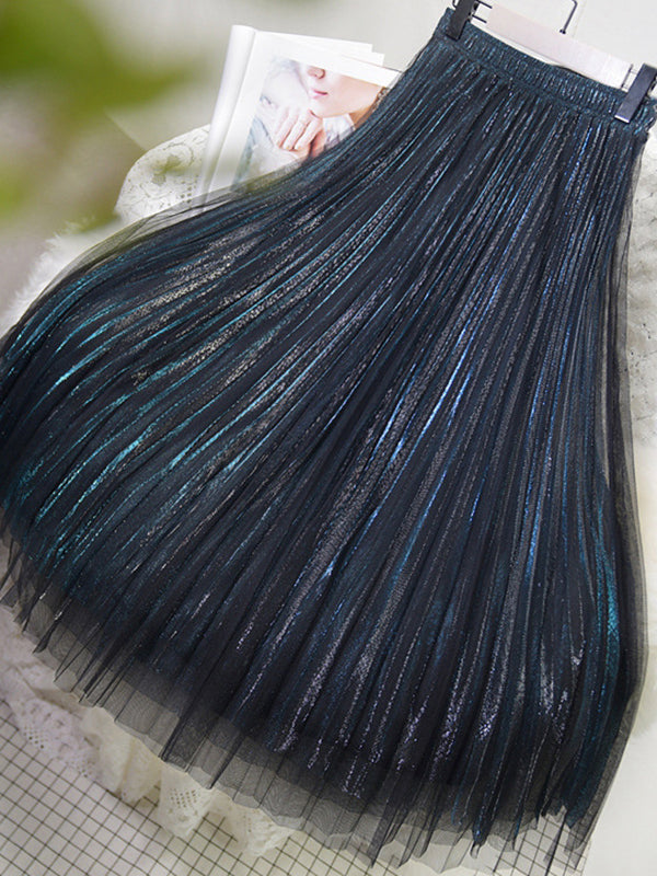 Urban A-Line Elastic Waist Mesh Pleated Skirts – Uoozee official