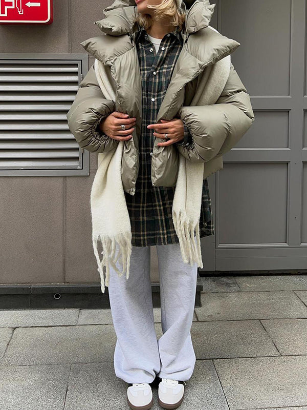 Long Sleeves Loose Solid Color Split-Joint Hooded Padded Coat – Uoozee ...