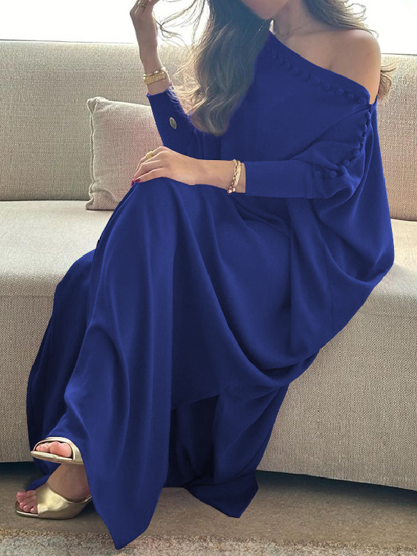 H-Line Loose Buttoned Solid Color Maxi Dresses – Uoozee official