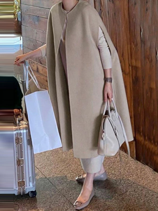 Simple Sleeveless Solid Color Round-Neck Cape Outerwear – Uoozee official