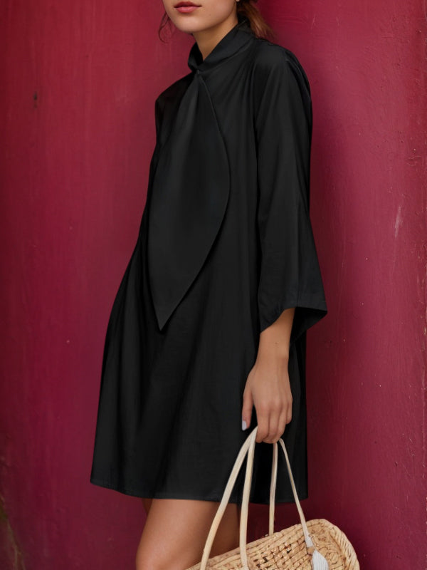 Loose Three-Quarter Sleeves Solid Color Stand Collar Mini Dresses Shir – Uoozee official