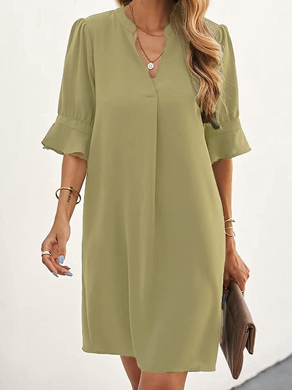Dresses for Women | Long Sleeves,Solid Color,Split-Joint,Loose,Pleated ...