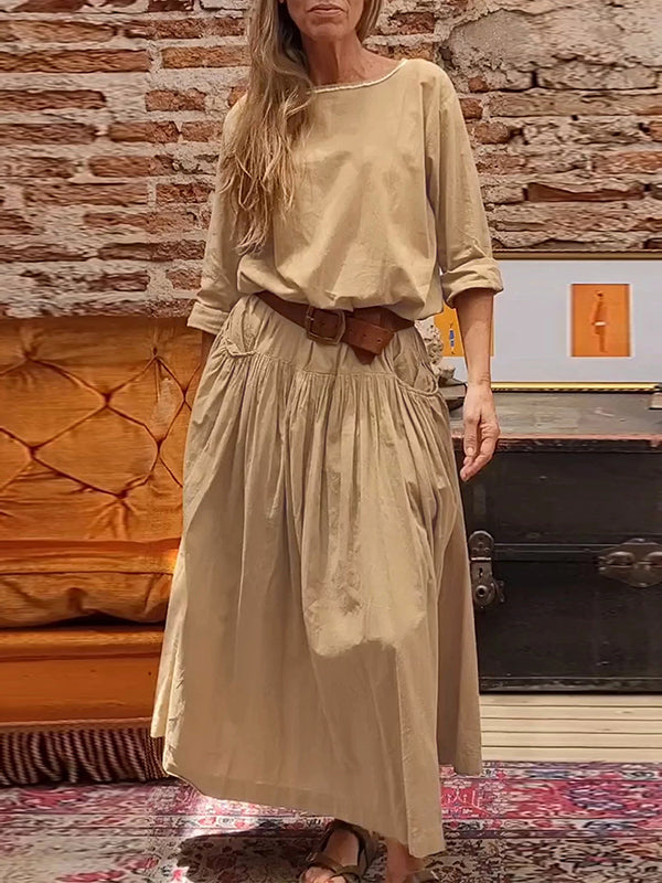 Dresses for Women | Long Sleeves,Solid Color,Split-Joint,Loose,Pleated ...