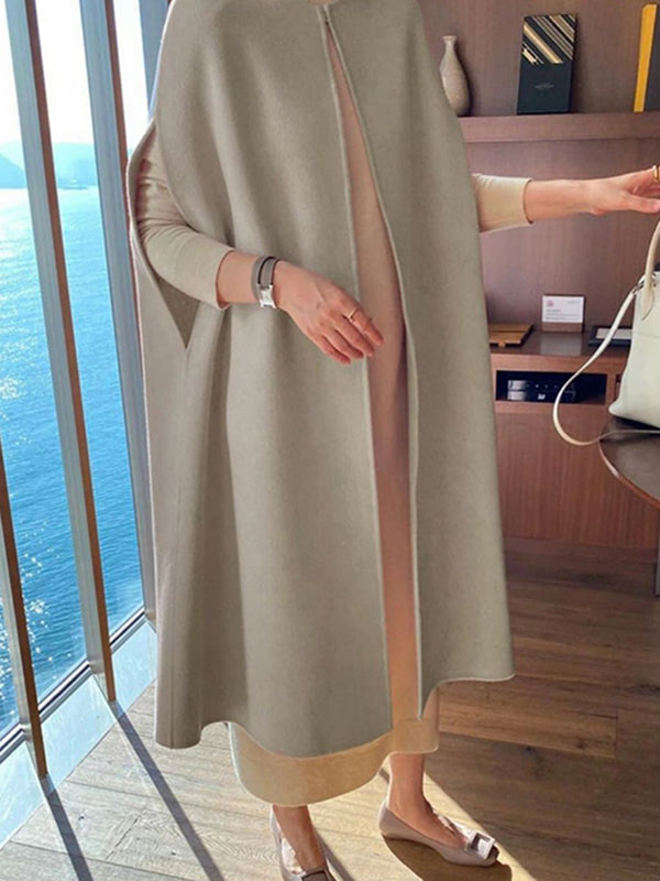 Simple Sleeveless Solid Color Round-Neck Cape Outerwear – Uoozee official