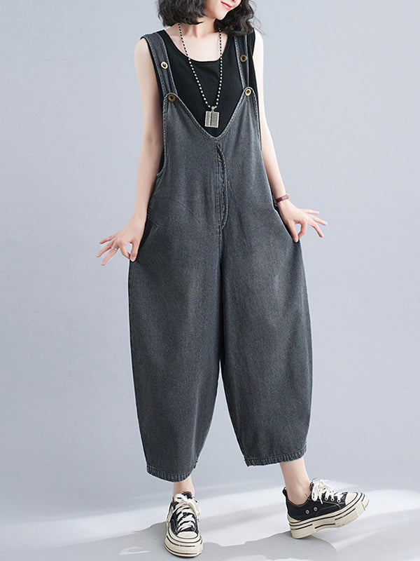 Cropped Loose Denim Buttoned Overalls – Uoozee official