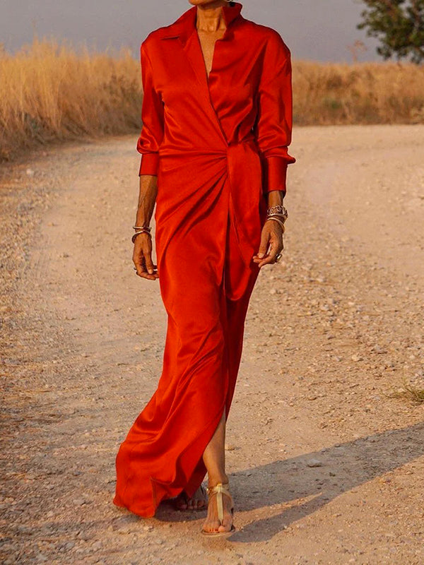 Dresses for Women | Long Sleeves,Solid Color,Split-Joint,Loose,Pleated ...
