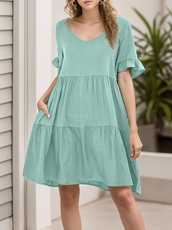 Dresses for Women | Long Sleeves,Solid Color,Split-Joint,Loose,Pleated ...